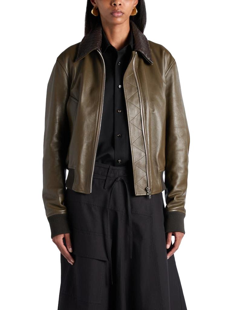 BOTTEGA VENETA Bottega Veneta Intrecciato Collar Leather Aviator Jacket